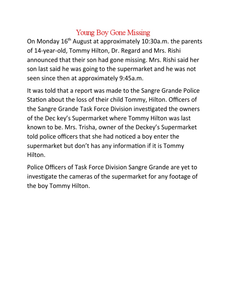 Missing 14-Year-Old Tommy Hilton | PDF