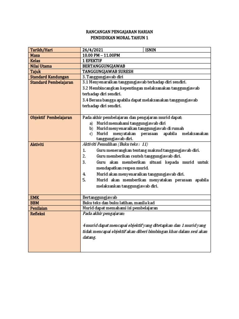RPH Moral Th1 m14 Isnin | PDF