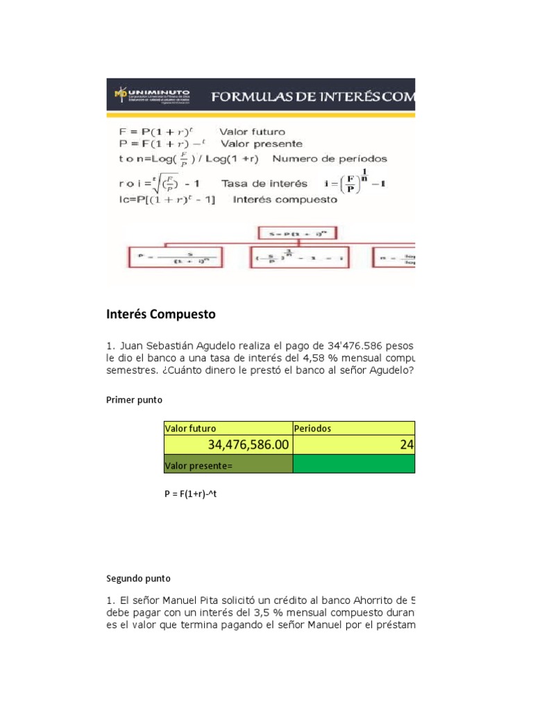 Ejercicios para Resolver en Clase de Interes Compuesto | PDF | Interés ...