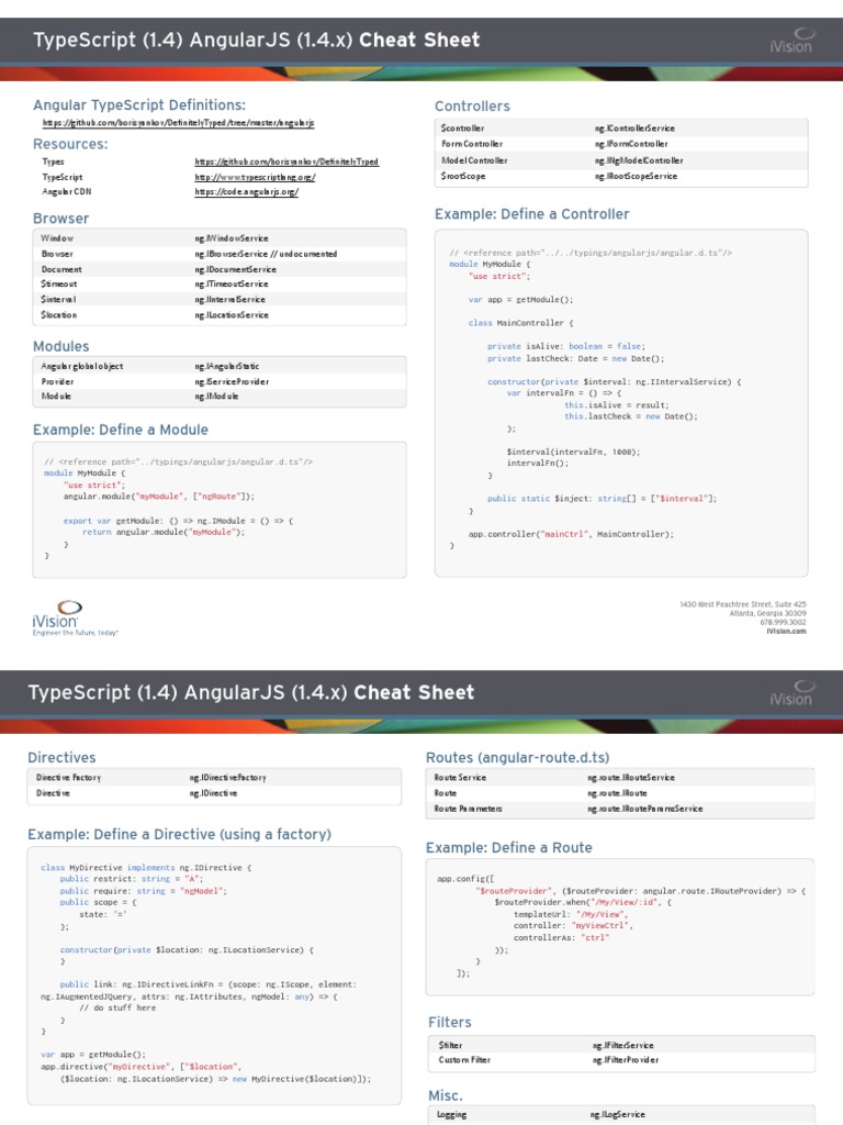 Typescript (1.4) Angularjs (1.4.X) Cheat Sheet | Download Free PDF | Angular Js | Software ...