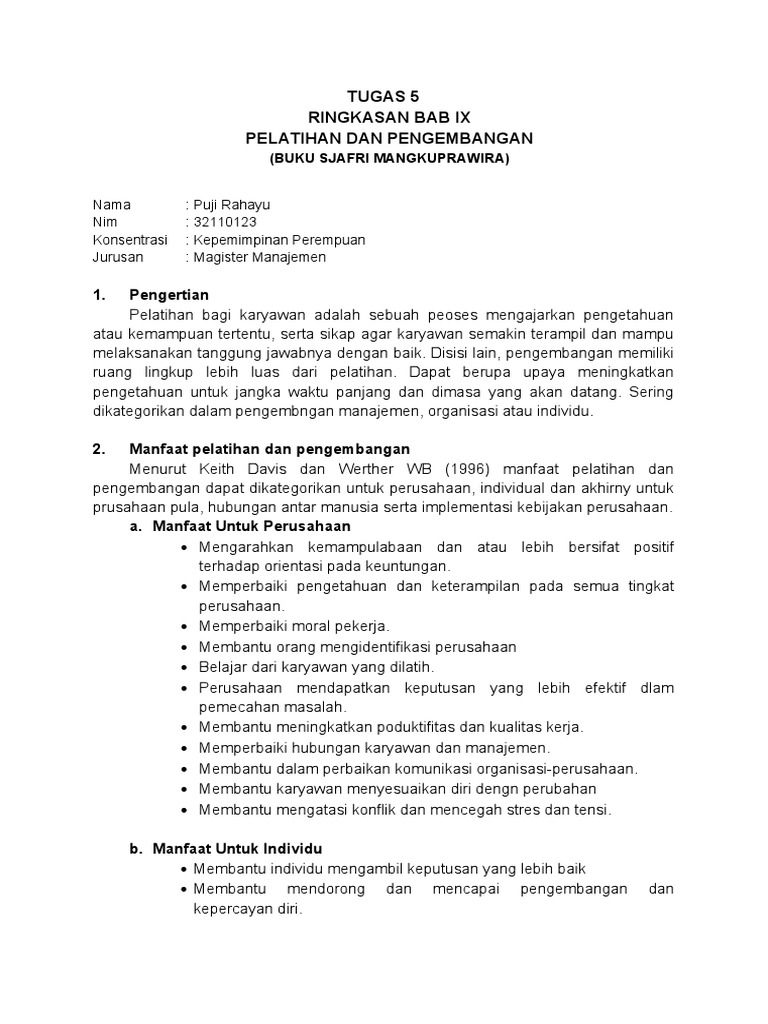 Puji Rahayu Manajemen SDM Tugas 5 | PDF | Karier & Perkembangan | Bisnis