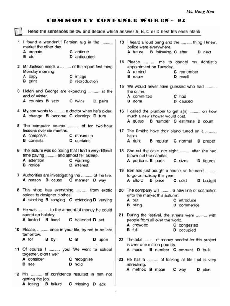 Commonly Confused Words B2 | PDF