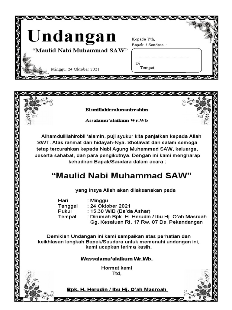 Undangan Maulid Nabi | PDF | Agama & Spiritualitas