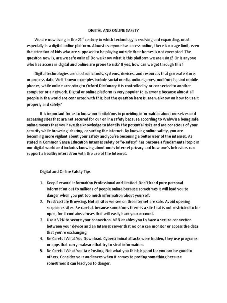 Essential Tips for Online Safety | PDF | Internet | Online And Offline