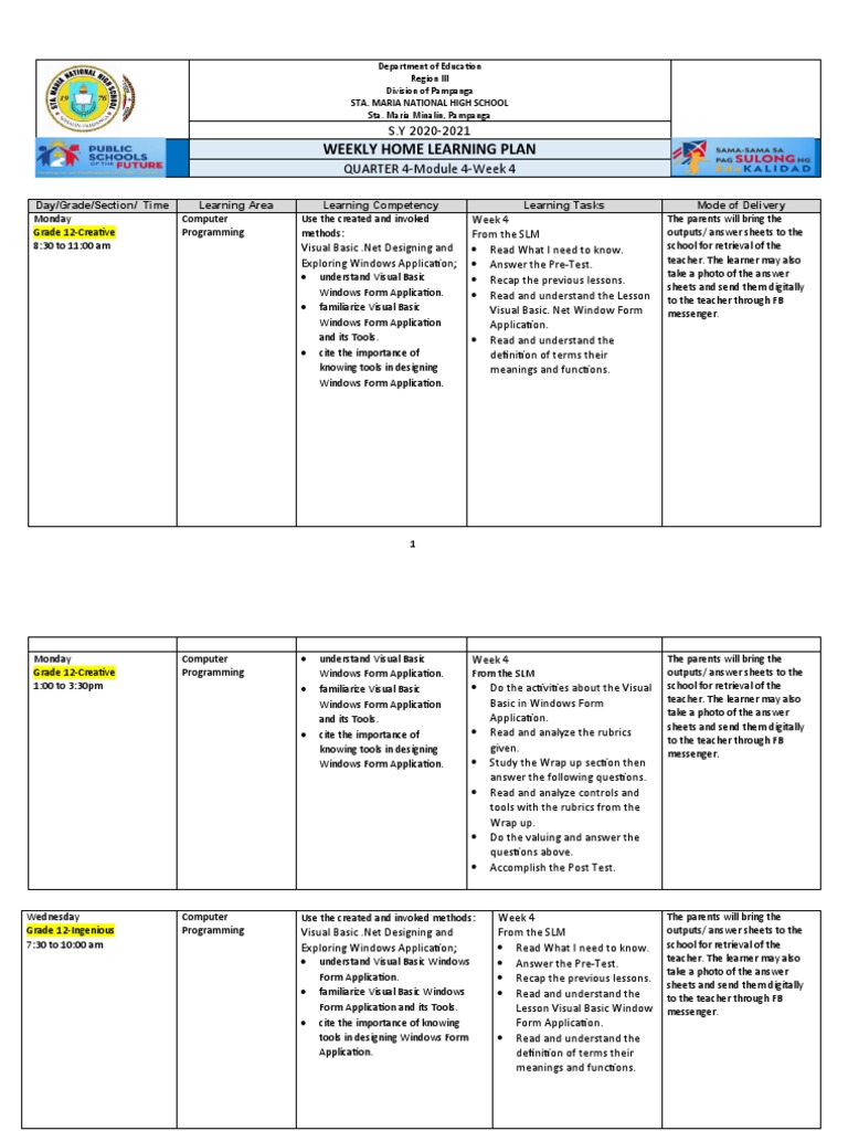 WEEKLY HOME LEARNING PLAN - ICT - 12 - Q4 - Week4 | PDF | Learning | Educational Technology