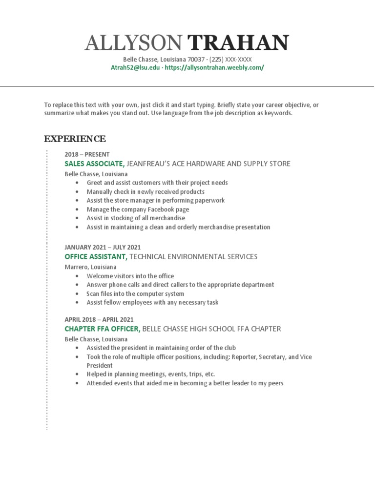 Allyson Trahan Resume | PDF | Career & Growth | Business