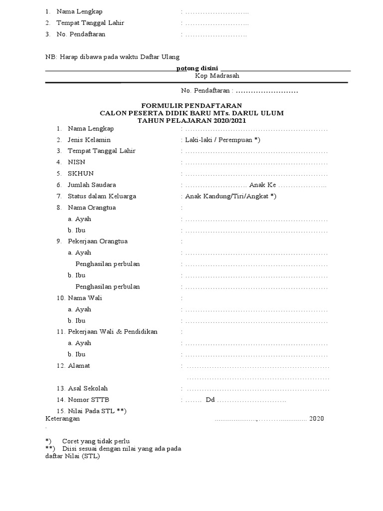 Contoh Formulir PMB | PDF
