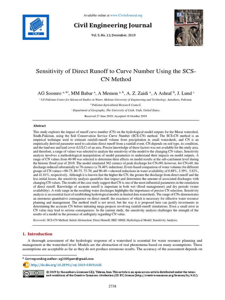 Civil Engineering Journal: Sensitivity of Direct Runoff To Curve Number ...