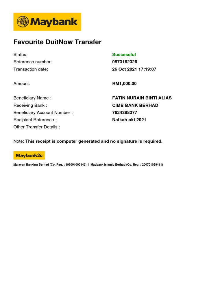 Favourite Duitnow Transfer: Successful | PDF