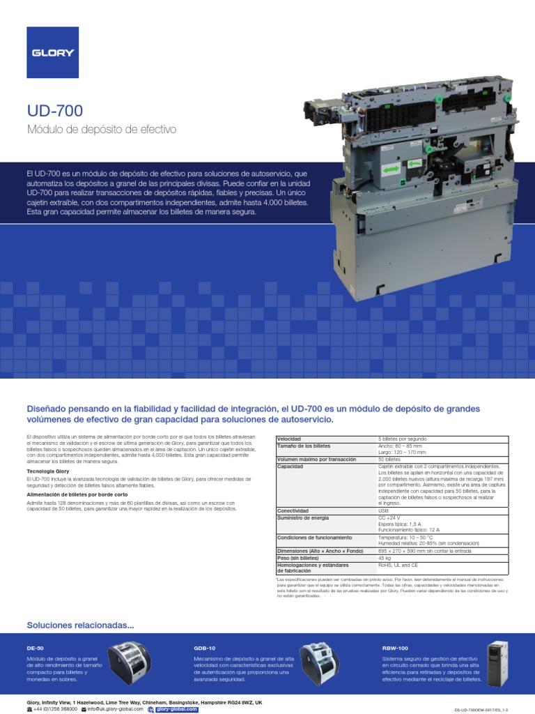 Glory UD 700 OEM Datasheet ES | PDF