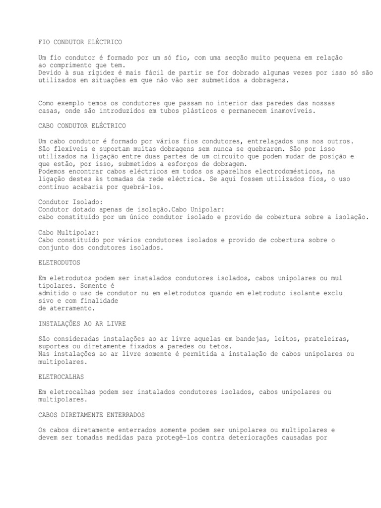 Fio Condutor Eléctrico | PDF | Condutor elétrico | Cobre