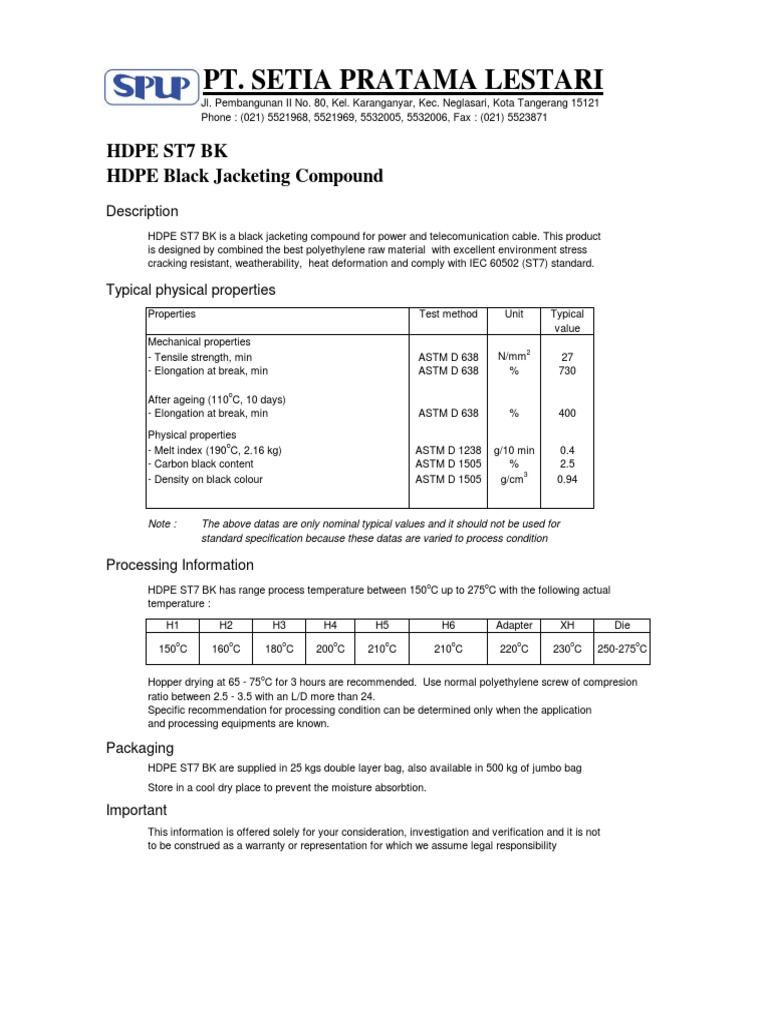 HDPE ST7 BK Black Jacketing Compound | PDF | Polyethylene | Building ...