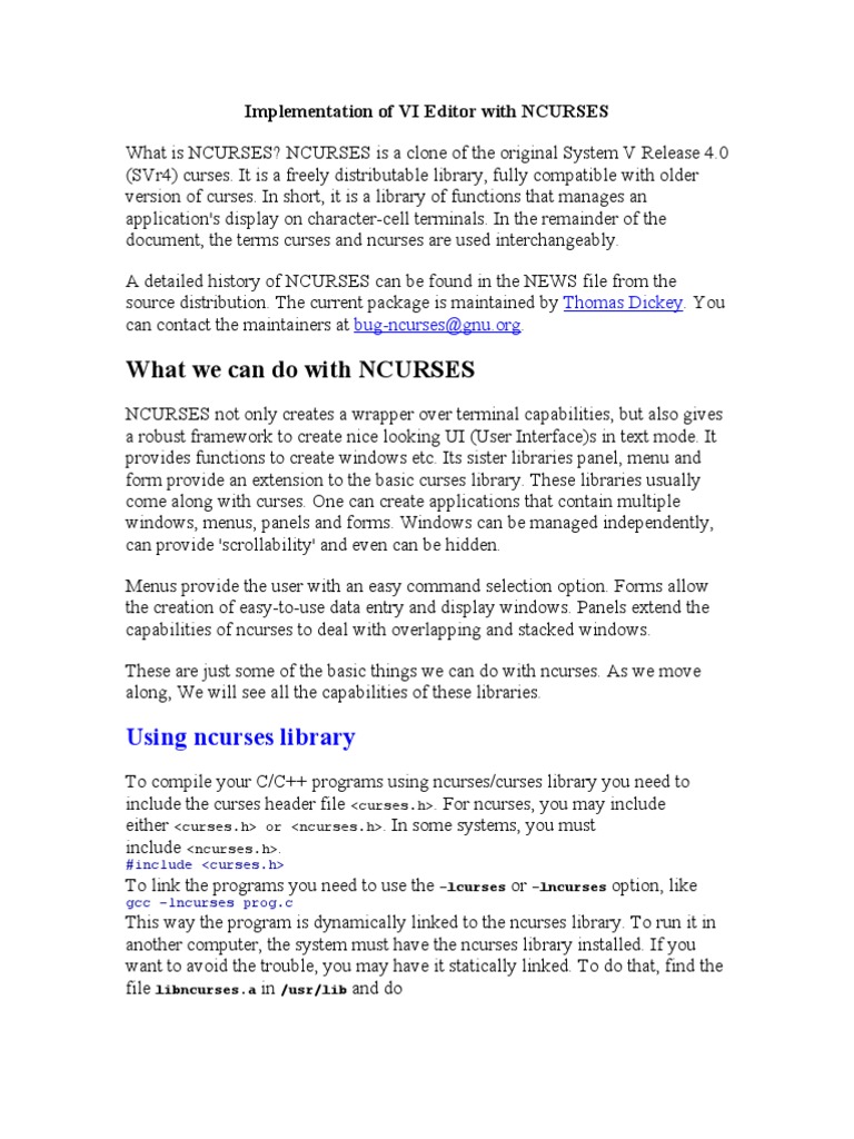 Implementation of VI Editor With NCURSES | PDF | Library (Computing) | Computer Engineering