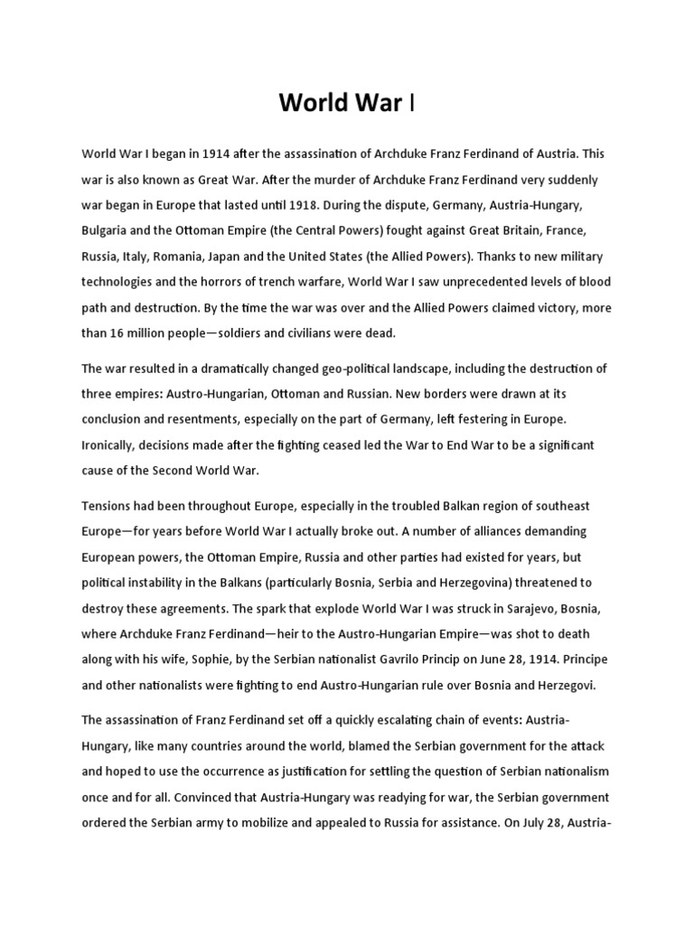 World War I Began in 1914 After The Assassination of Archduke Franz ...