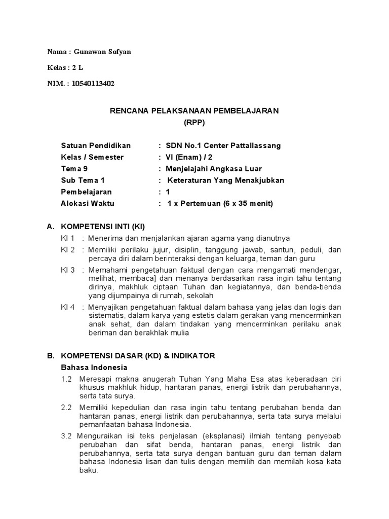 Tugas RPP K13 | PDF | Sains & Matematika