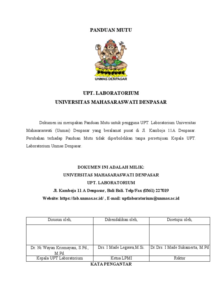 Panduan Mutu Laboratorium Unmas Denpasar | PDF