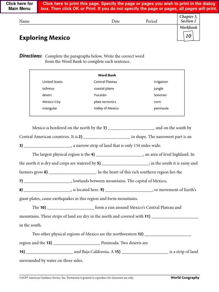 Mexico Worksheets | PDF | Mexico | Mountains
