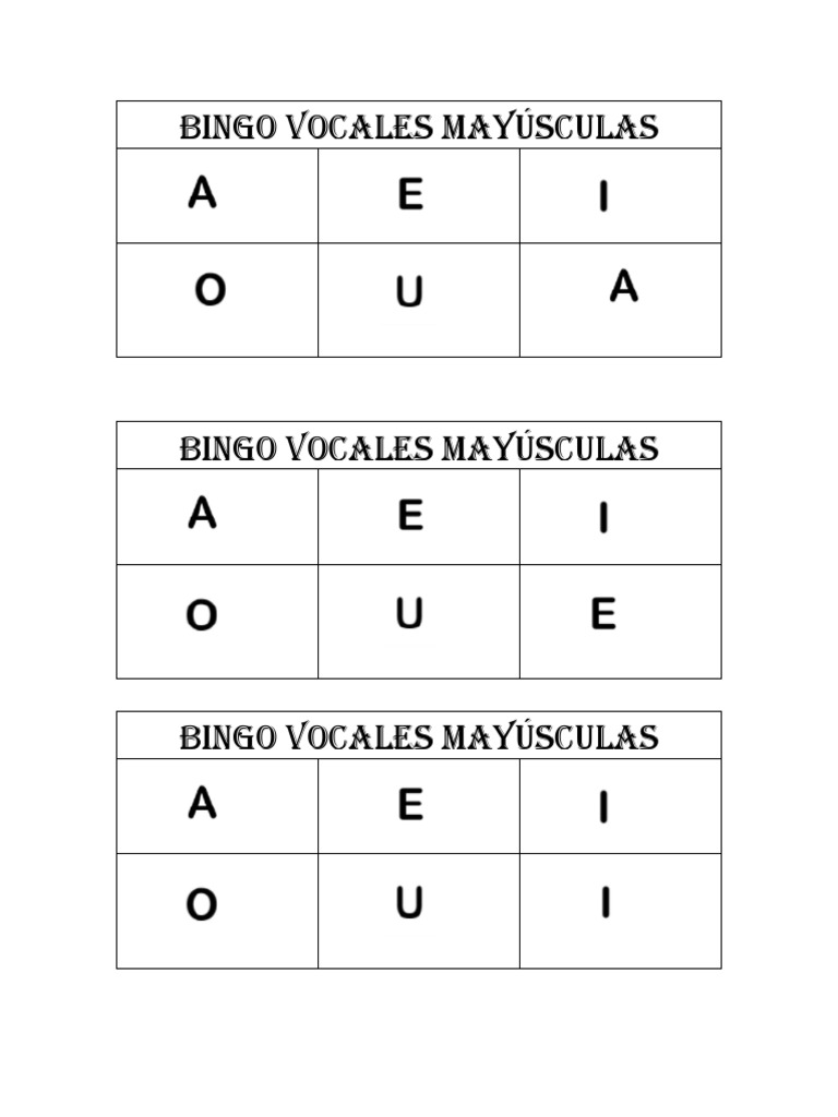 Bingo de Vocales en Mayúsculas | PDF