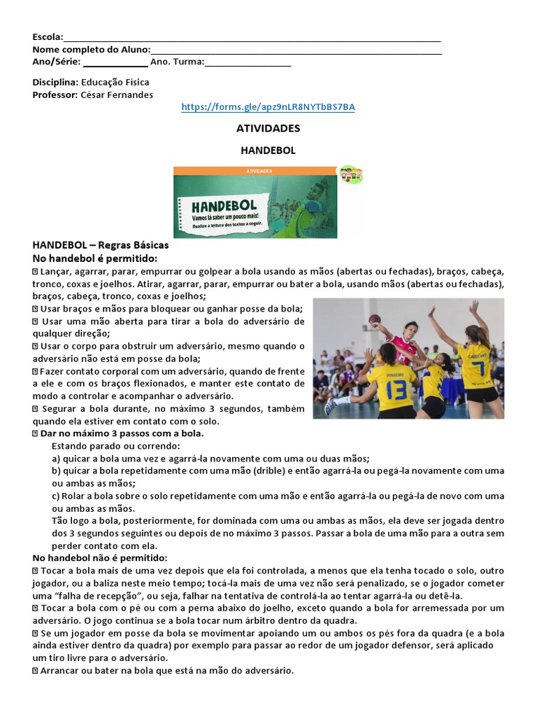 9 6 - HANDEBOL - Regras Básicas | PDF | Esportes | Esportes coletivos