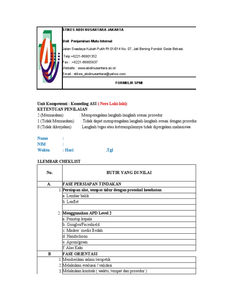 DAFTIL OSCE Konseling - Edukasi ASI Ners Pria | PDF