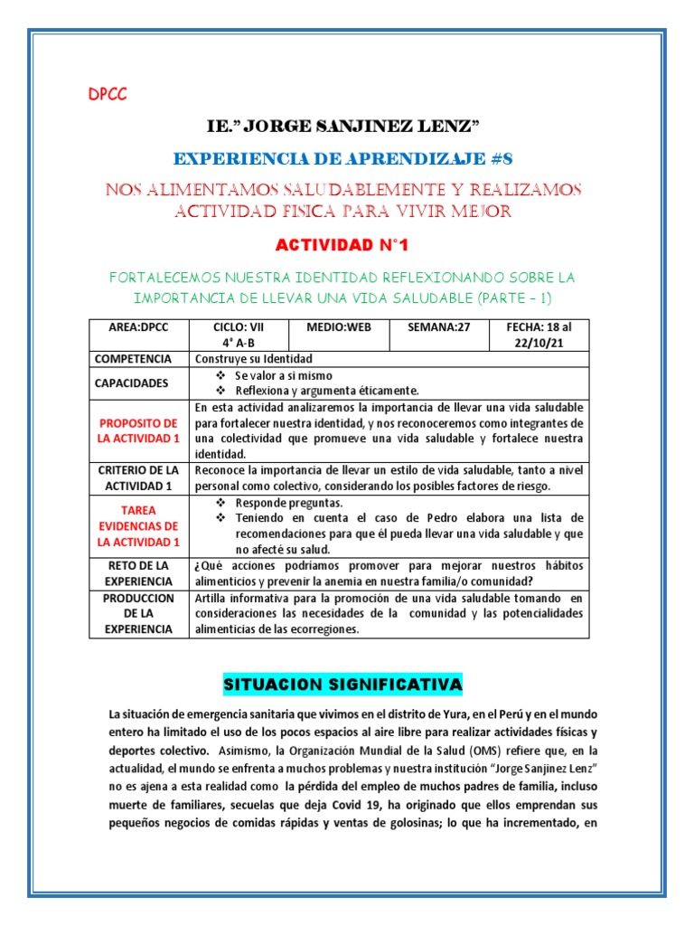 Dpcc-4° - Eda#8-Actividad N°1 - (Parte-1) Carmen Cari PDF | PDF | Alimentos