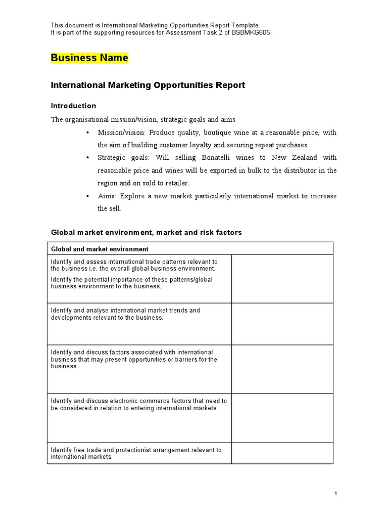International Marketing Opportunities Report Template | PDF | Marketing ...
