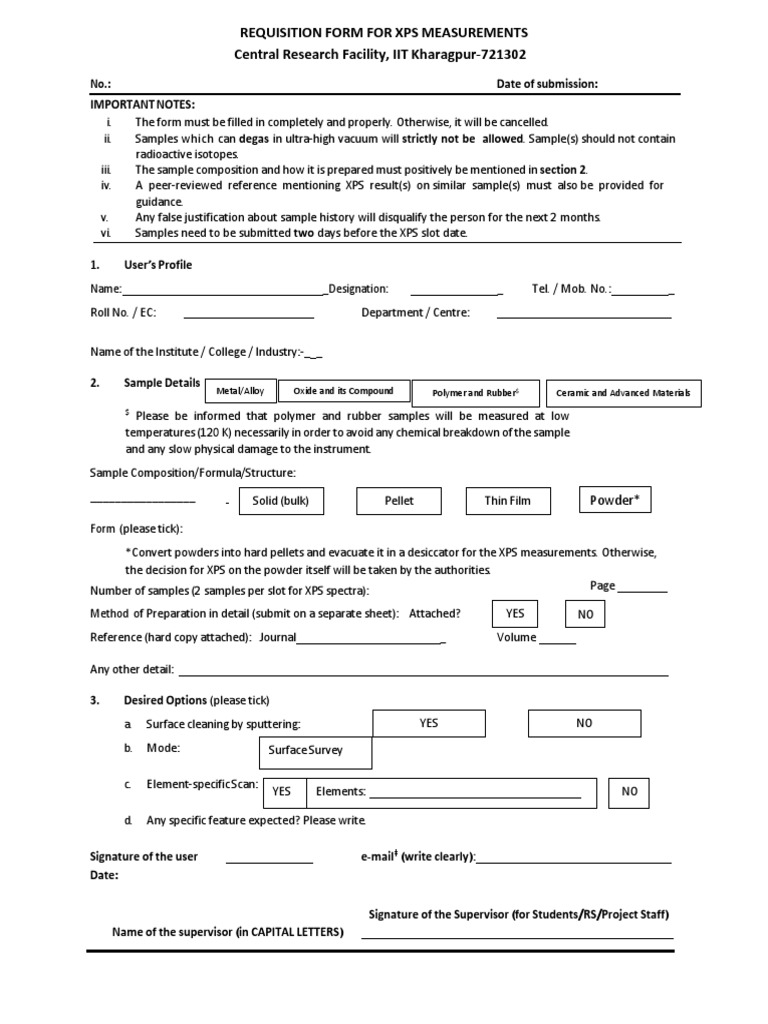 Requisition Form For Xps Measurements Central Research Facility, IIT ...