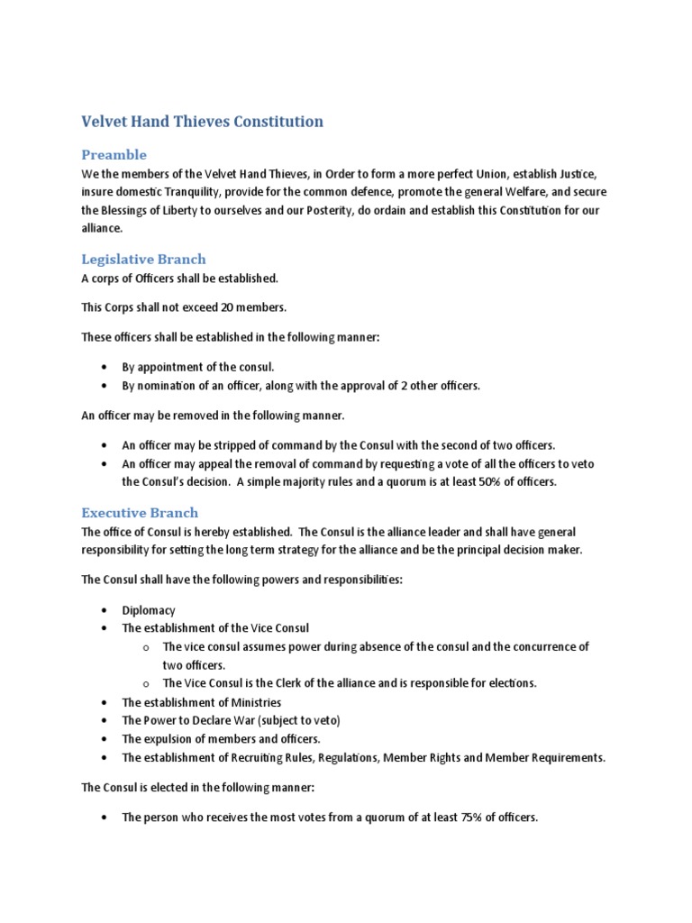 Velvet Hand Thieves Constitution | PDF | Veto | Quorum