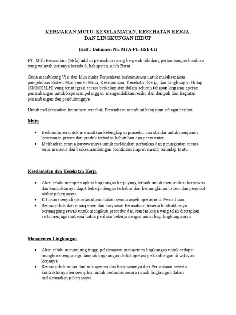 Kebijakan Mutu | PDF | Pengelolaan Keuangan & Uang