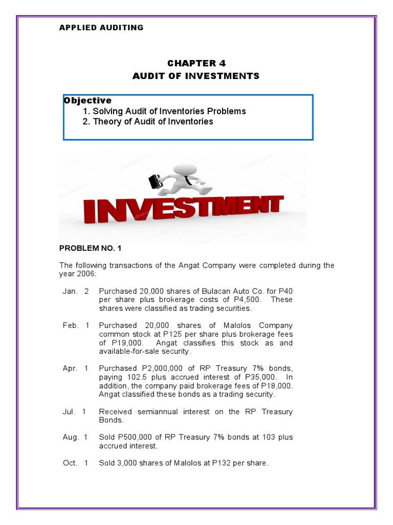 Chapter 4 Audit of Investments | PDF | Stocks | Bonds (Finance)