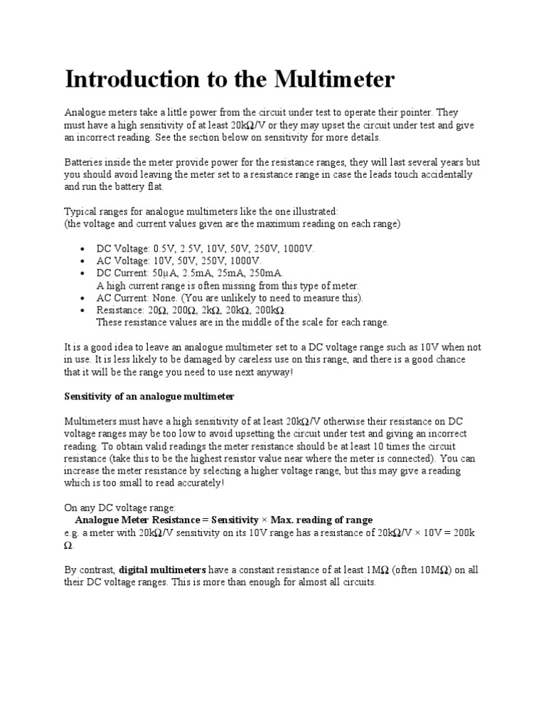 Introduction To The Multi Meter | PDF | Electrical Resistance And ...
