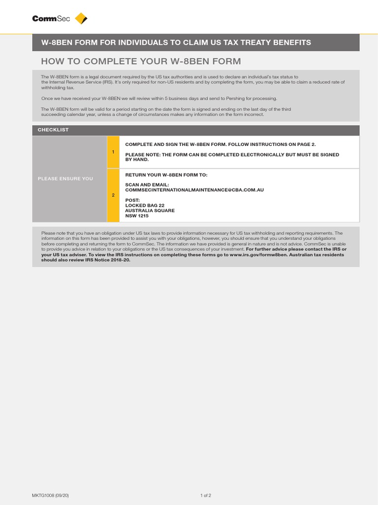 How To Complete Your W-8Ben Form | PDF | Irs Tax Forms | Tax Treaty