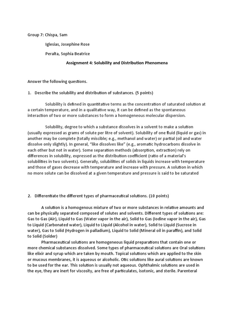 Group 7 PPAR LEC Assignment 4 Solubility and Distribution Phenomena ...