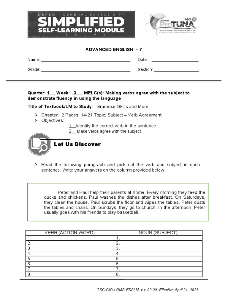 Subject-Verb Agreement Lesson Plan | PDF | Subject (Grammar) | Verb