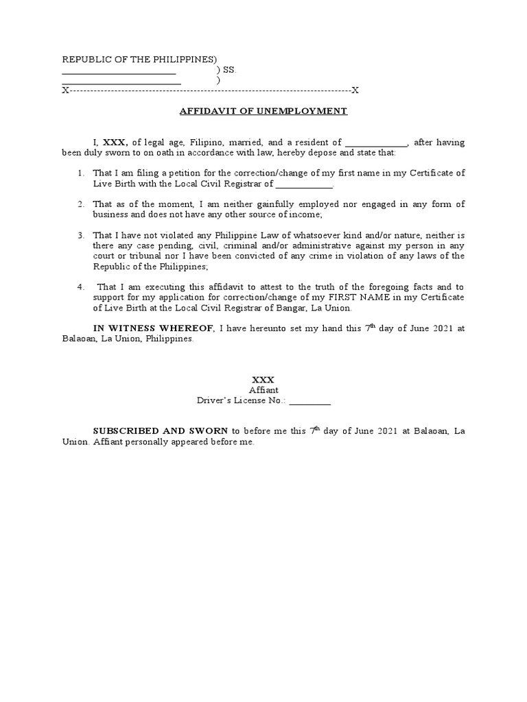 Affidavit of Unemployment | PDF