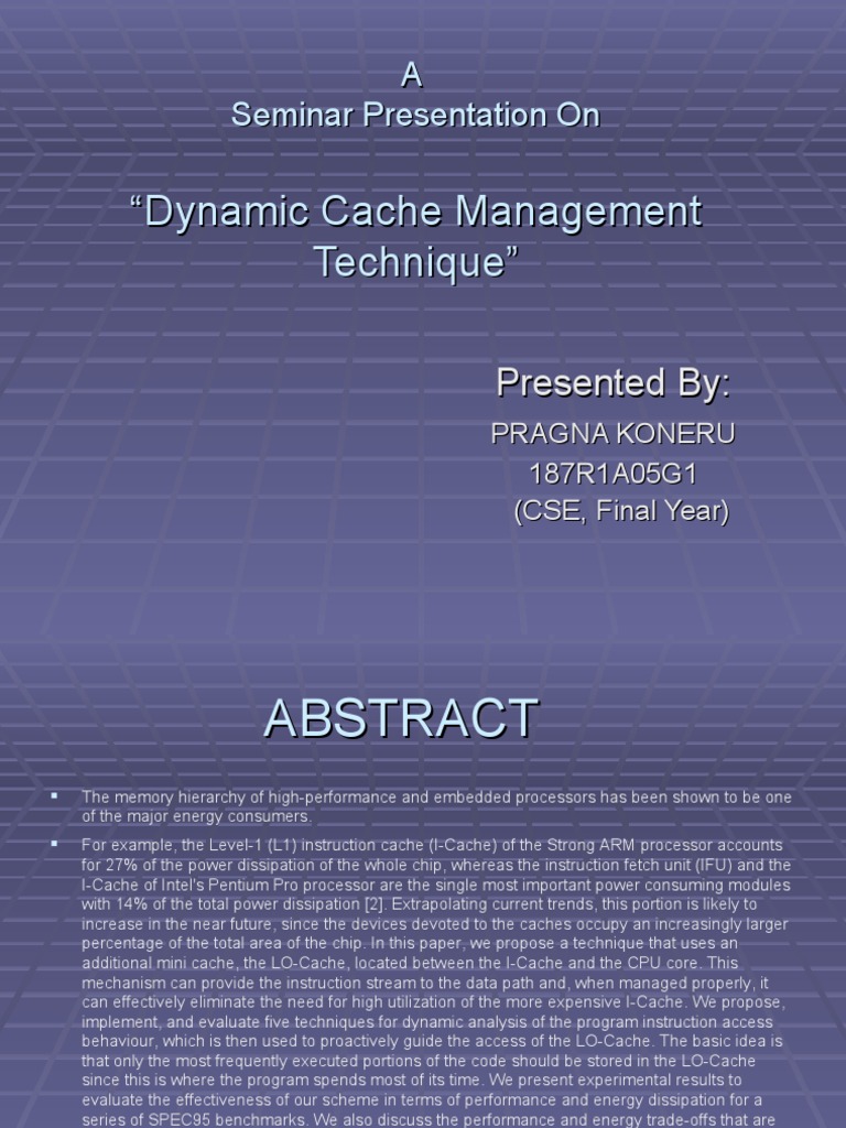 Dynamic Cache Management Technique | PDF | Cpu Cache | Central Processing Unit