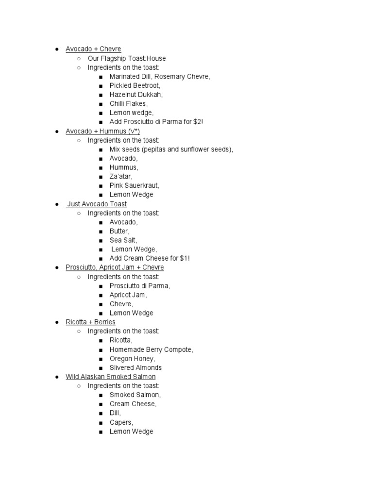 Toast Descriptions | PDF