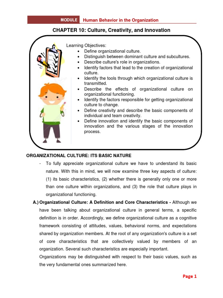 Chapter 10 - Culture, Creativity and Innovation | PDF | Organizational ...