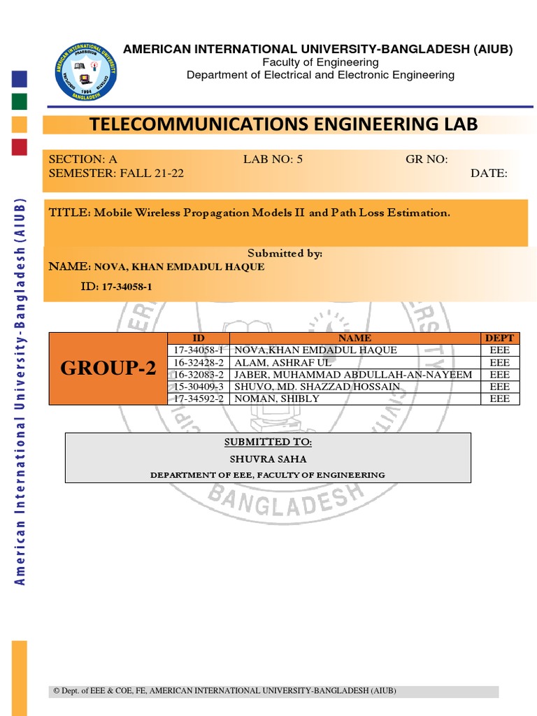Telecommunications Engineering Lab: Section: A Lab No: 5 GR No ...