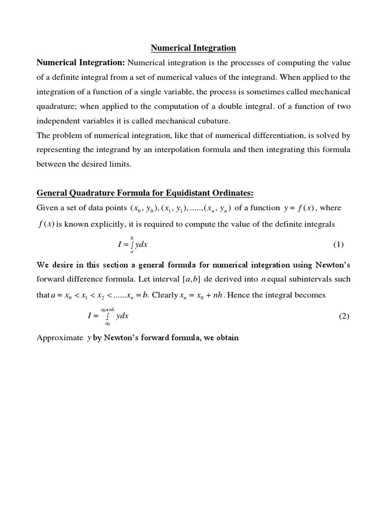 A General Quadrature Formula for Numerical Integration of Definite Integrals Using Newton's ...