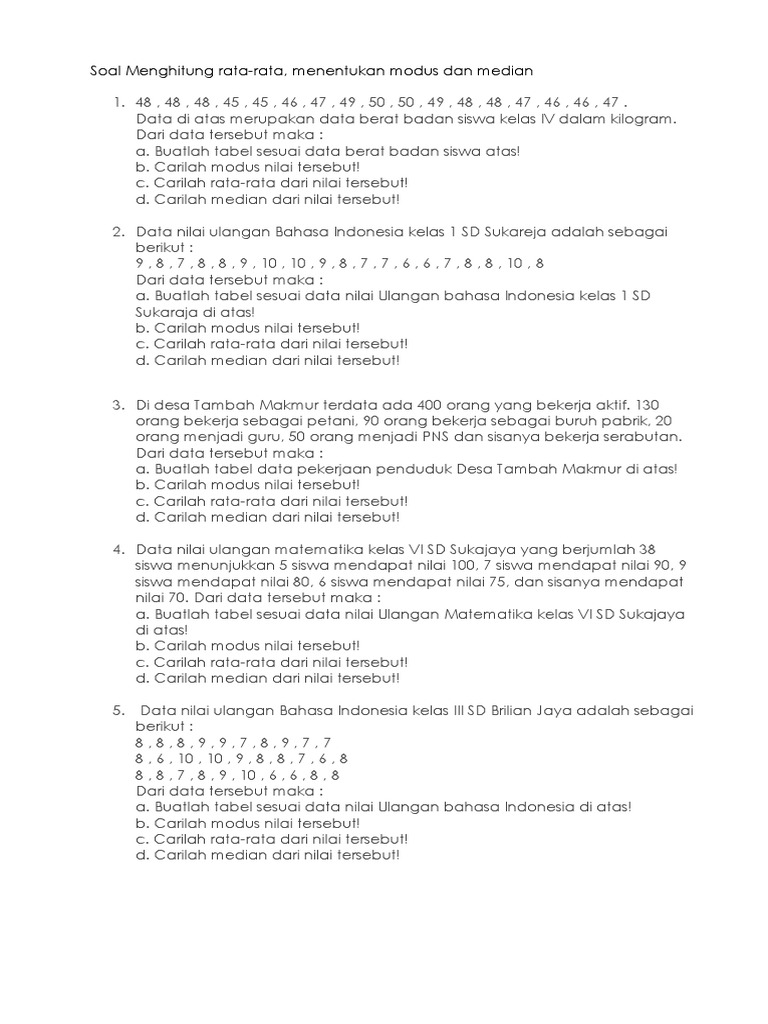 Soal Latihan Mean Modus Dan Median | PDF