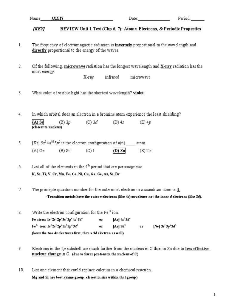 Atomic Structure and Periodic Properties Review | PDF | Ion | Electron ...