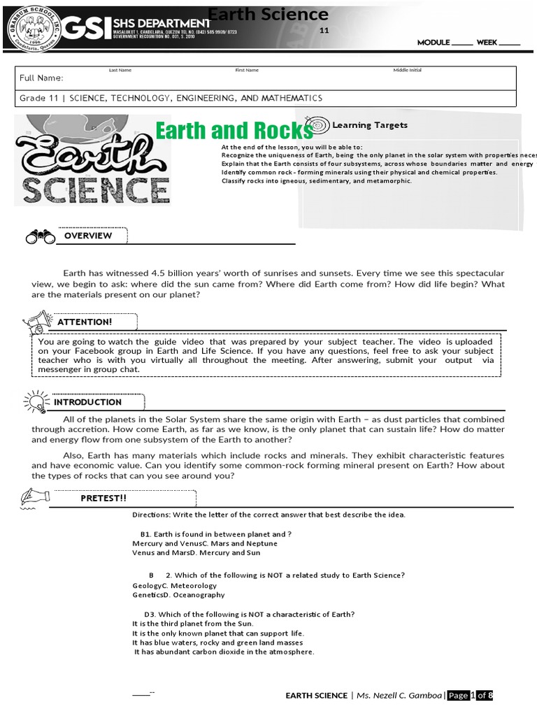 Earth Science (Earth and Rocks) | PDF | Rock (Geology) | Igneous Rock