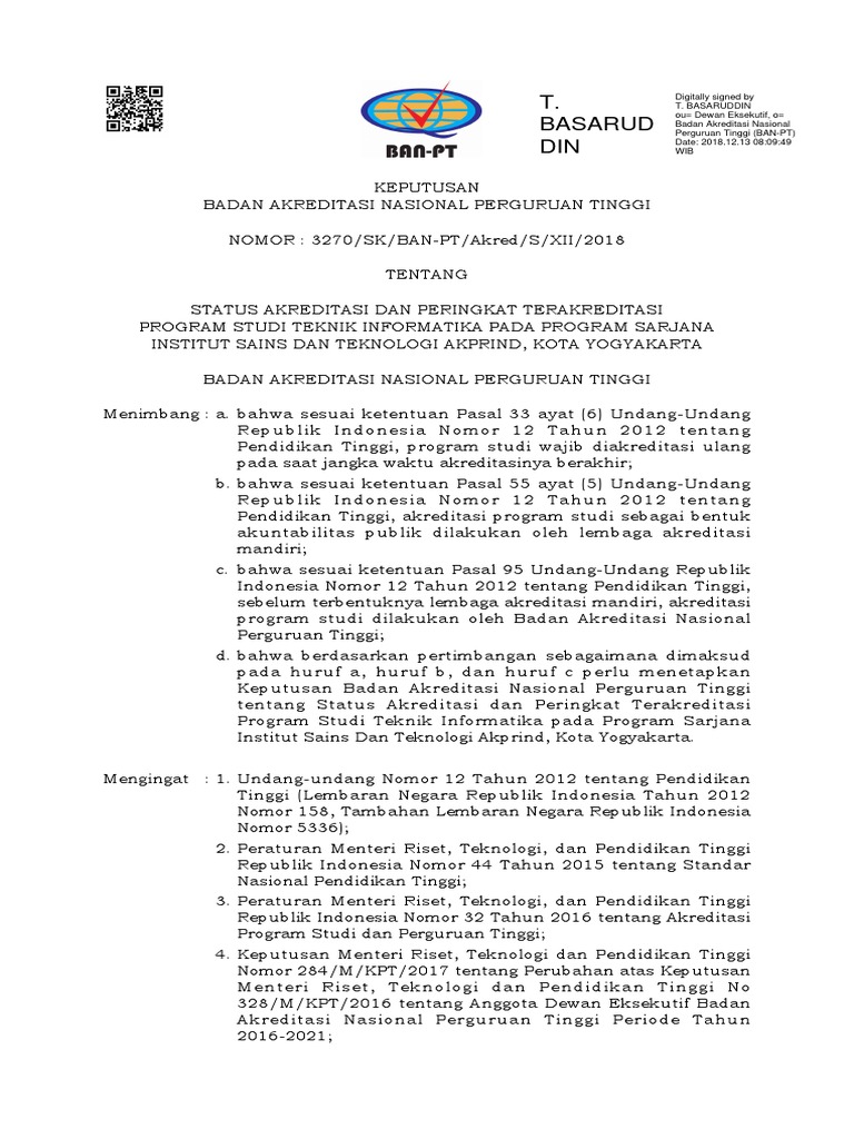 Akreditasi B Teknik Informatika AKPRIND | PDF | Bisnis