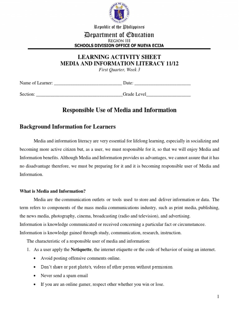 Responsible Media Use and Literacy Guide | PDF | Mass Media | News