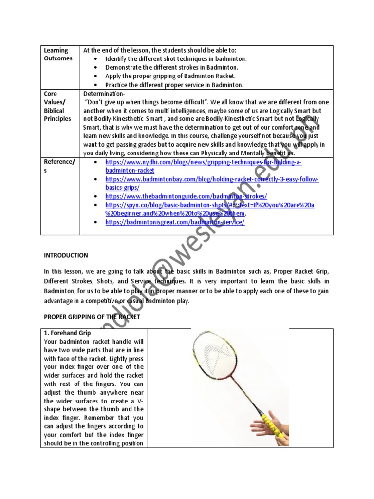 BADMINTON Service Shot and Stroke Techniques 2 | PDF | Racquet Sports ...