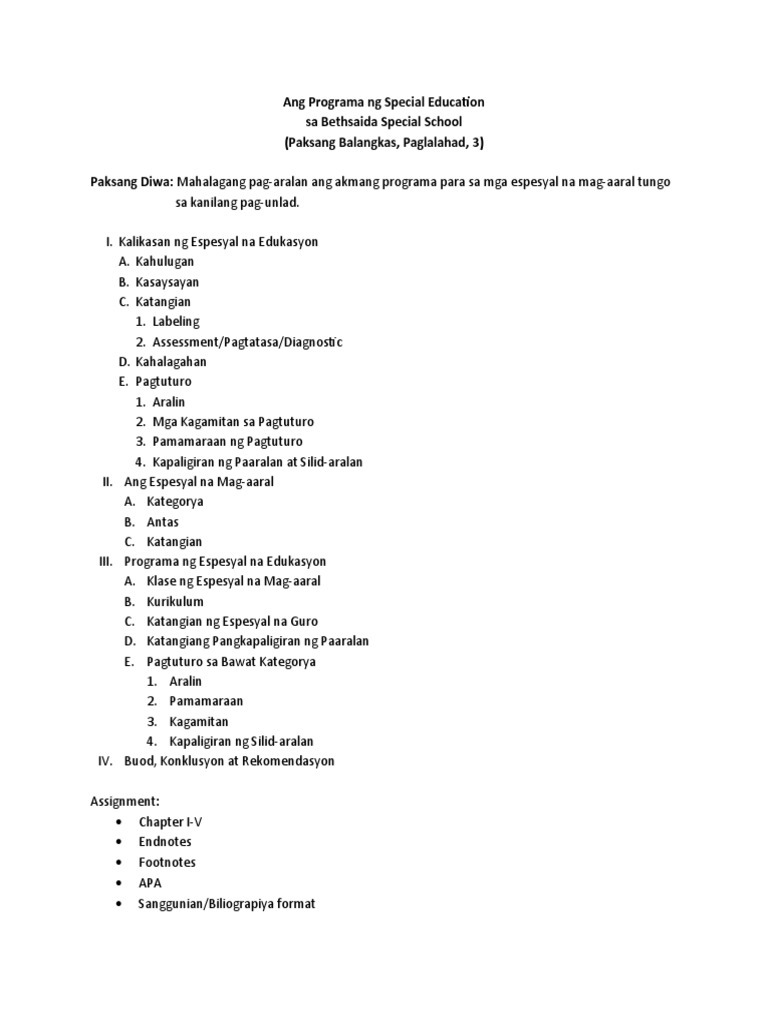 Balangkas Sample and Assignment | PDF