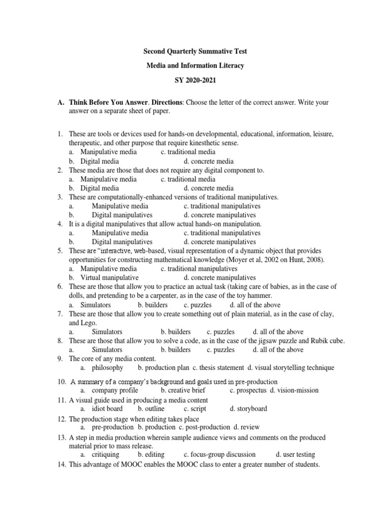 Media Literacy Quarterly Test 2021 | PDF | Wearable Technology ...