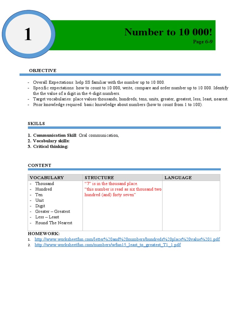 Lesson 1 - Number To 10 000 | PDF | Vocabulary | Cognitive Science