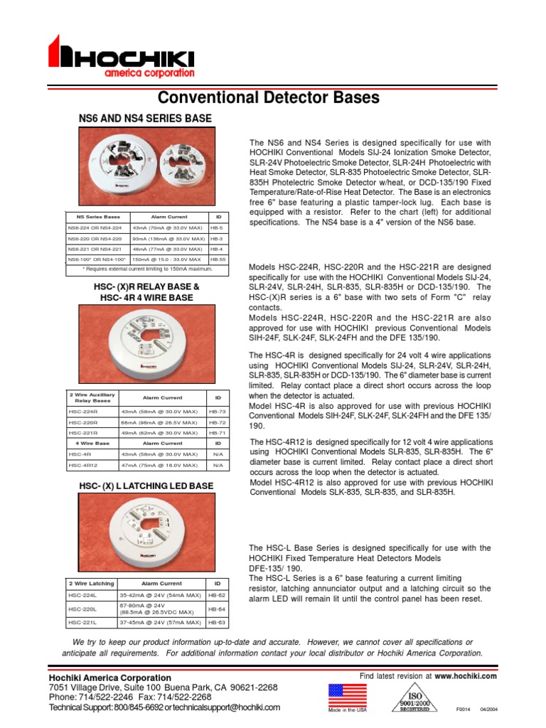 Conventional Detector Bases: Ns6 and Ns4 Series Base | PDF | Relay ...